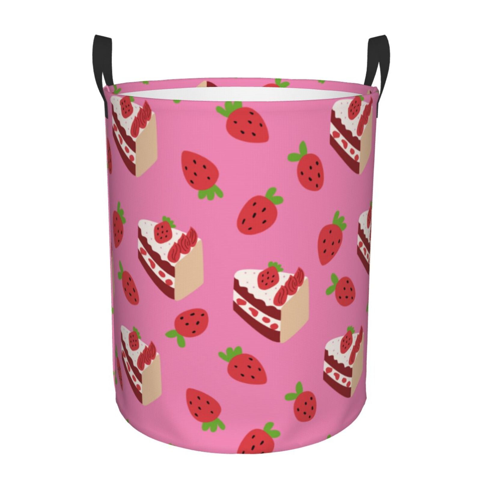 Cute Cake Strawberry Laundry Basket with Handles - Freestanding Laundry ...