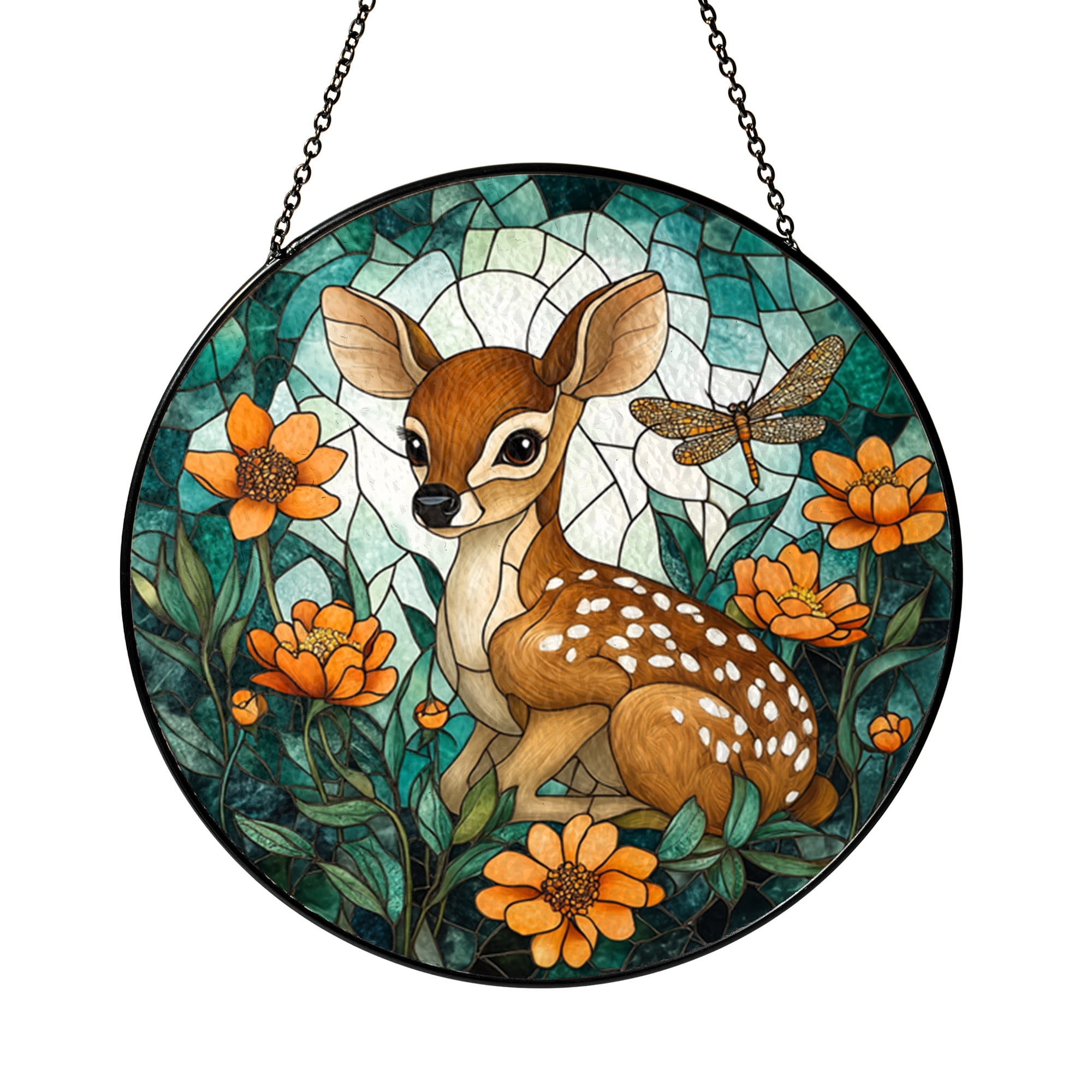 Cute Calf Farm Glass Suncatcher Panel, Stained Glass Style Animal ...