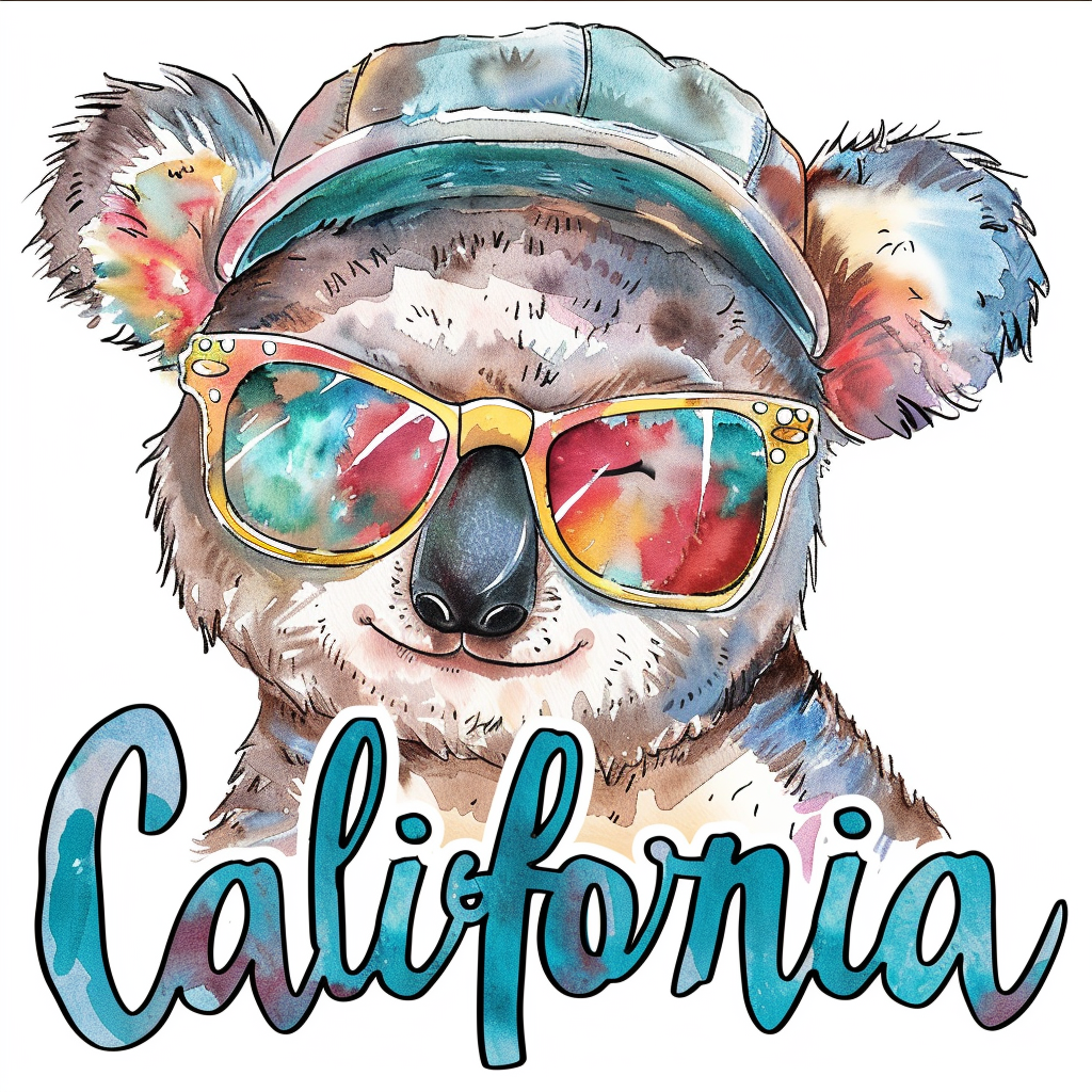 Cute California Koala Car Sticker – Watercolor Animal Wearing ...