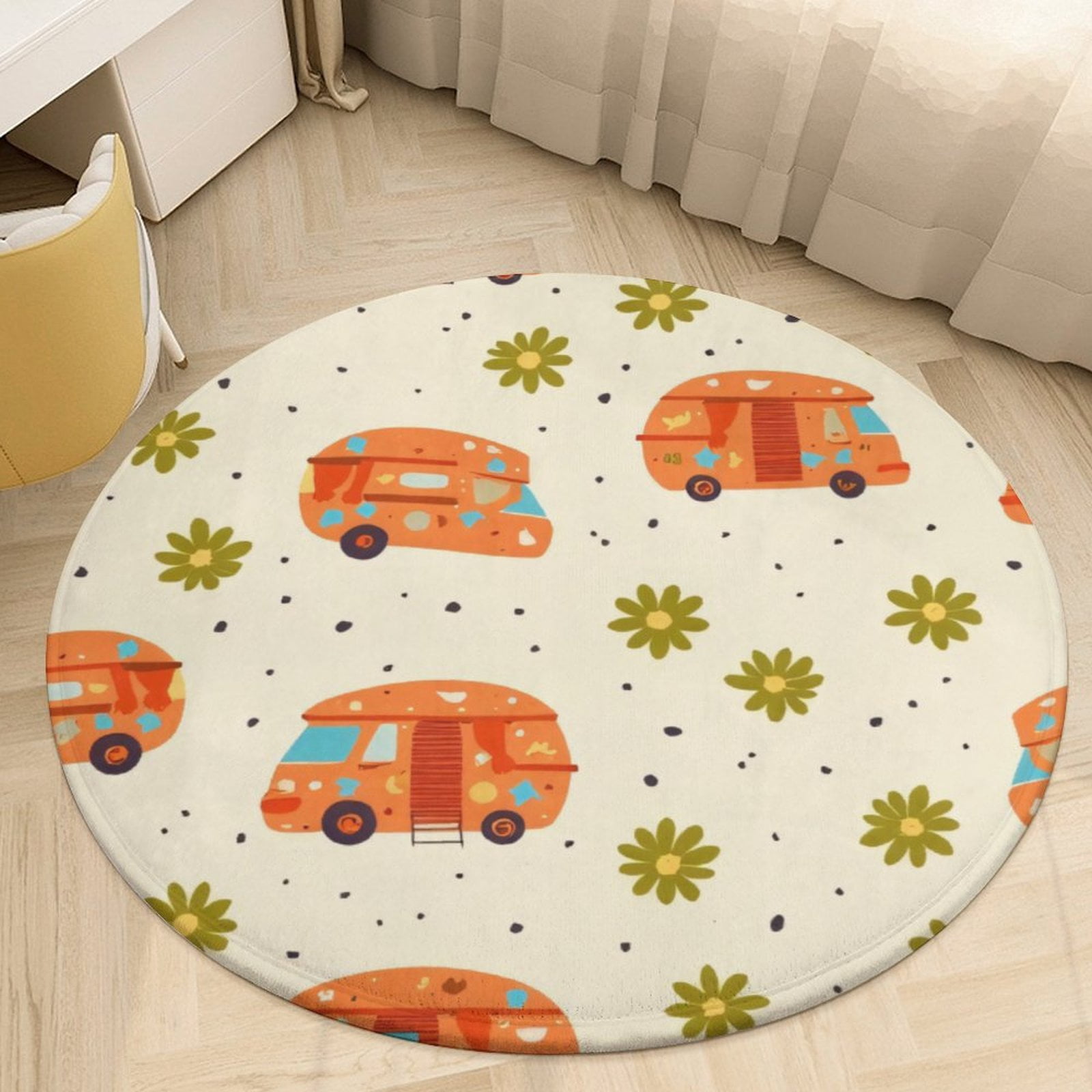 Cute Camper Van Pattern Round Area Rugs for Bedroom Living Room, 4FT ...