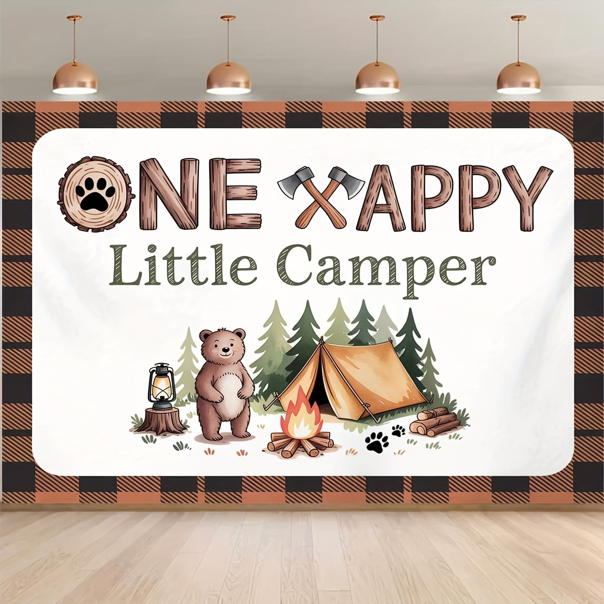 Cute Camping Bear Backdrop Orange Camping Boys' 1st Birthday Party ...