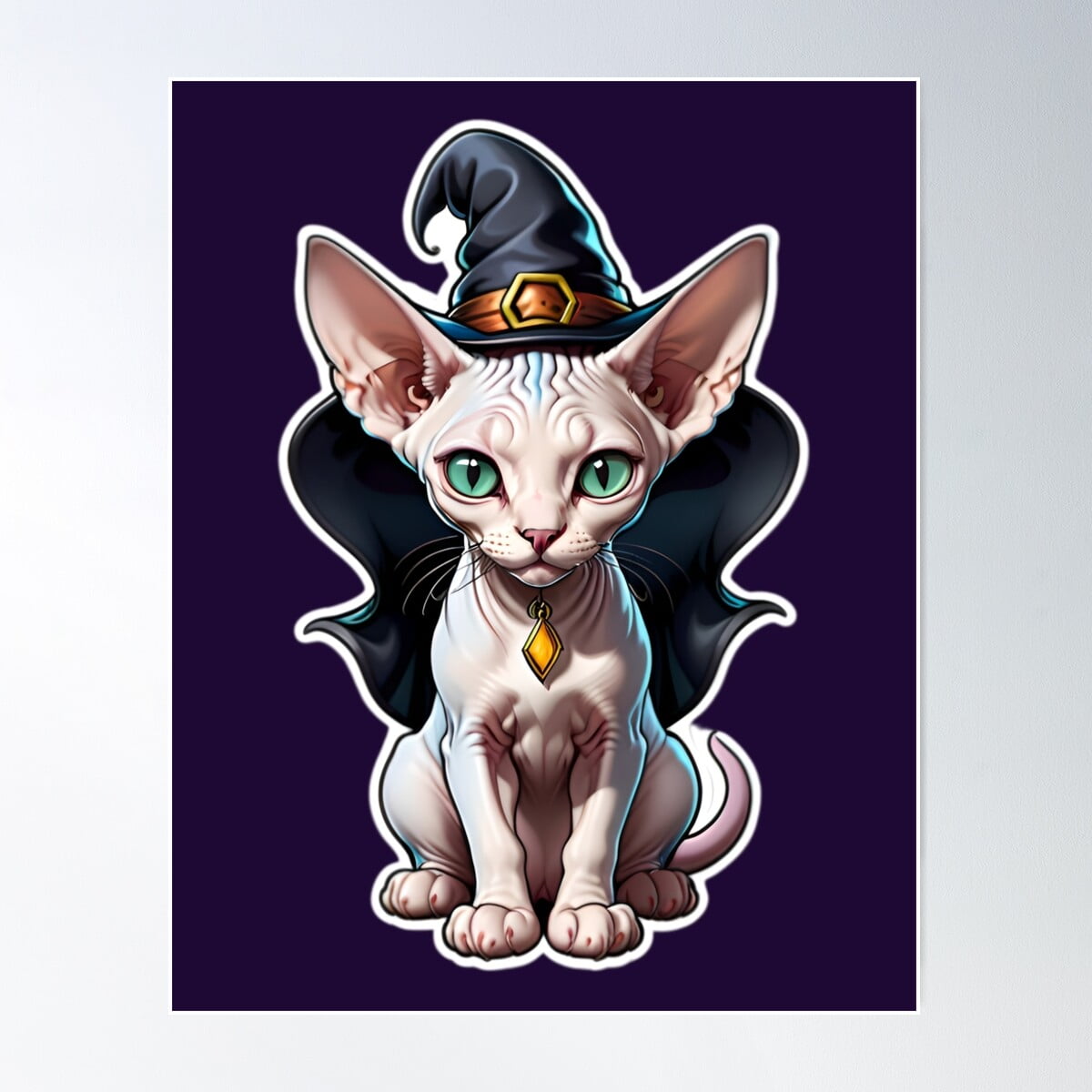 Cute Canadian Sphynx Kitty Cat Witch Poster Wall Art, Modern Wall Decor For Living Room Bedroom ...
