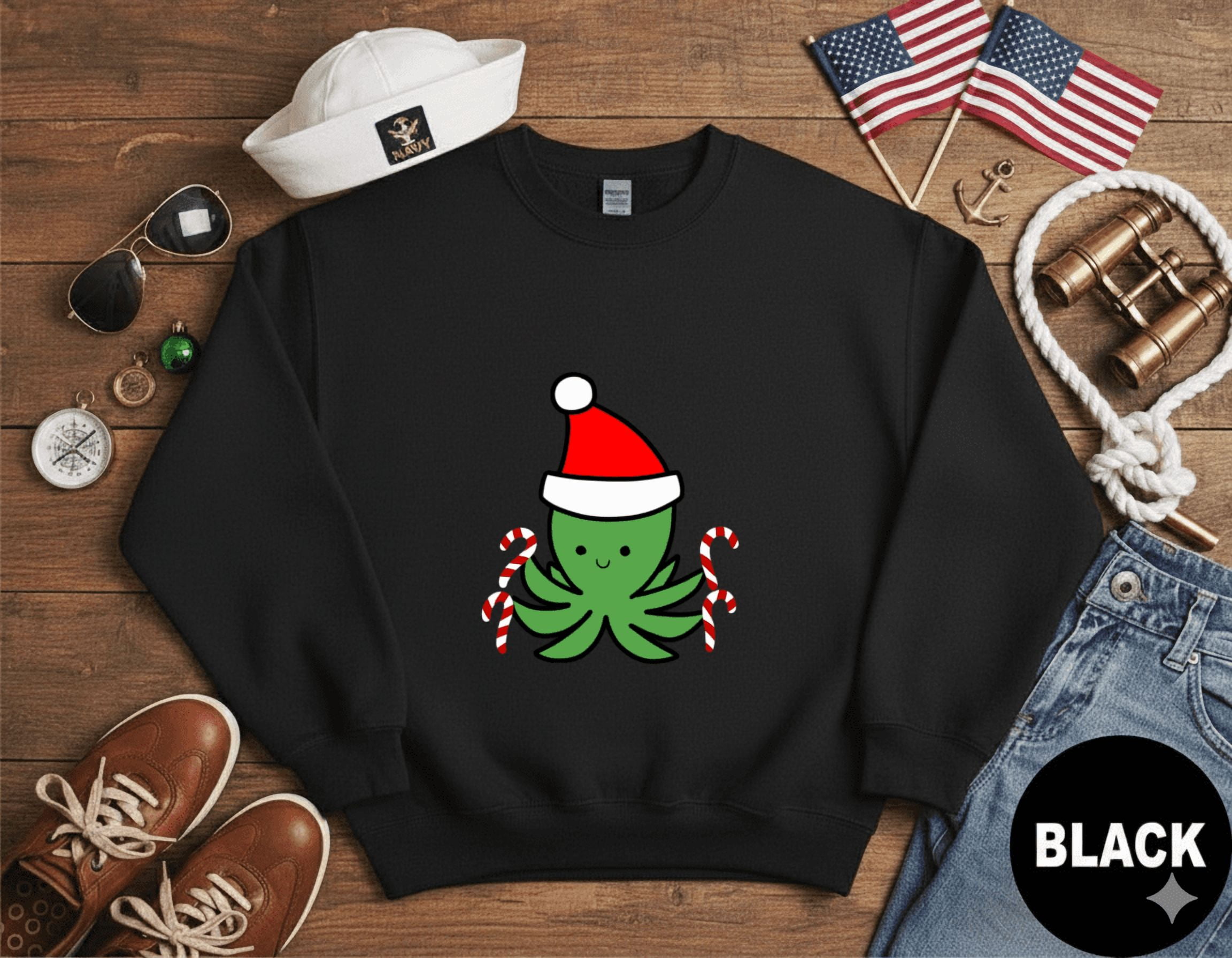 Cute Candy Cane Octopus Holiday Fun Celebration Graphic Winter Cheer ...