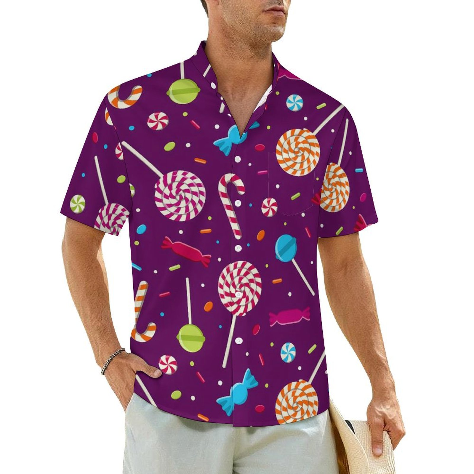Cute Candy Casual Shirt Lollies Print Elegant Summer Shirts Male Short ...