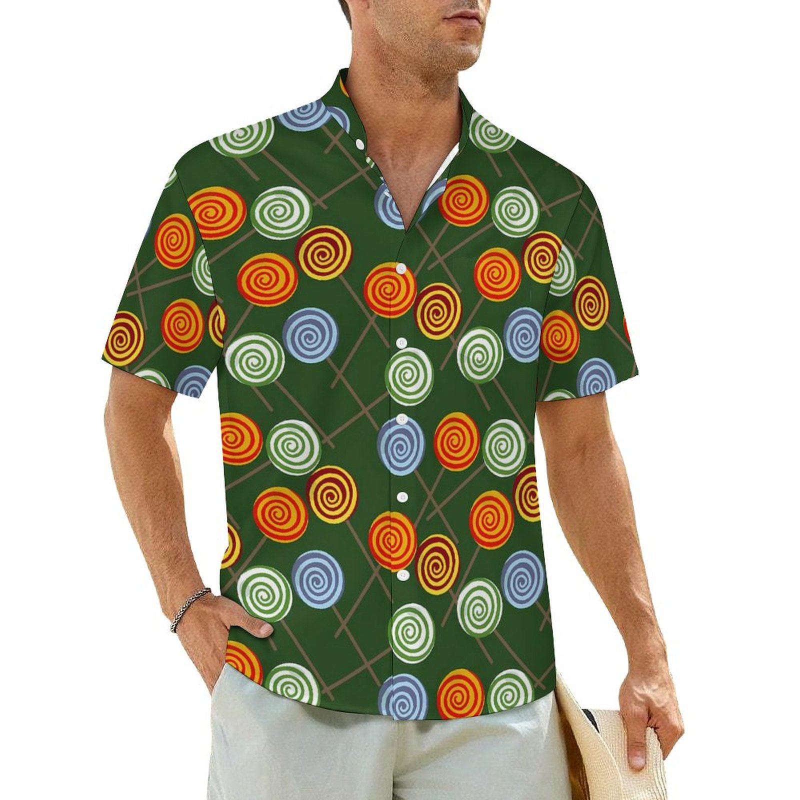 Cute Candy Casual Shirt Lollies Print Elegant Summer Shirts Male Short ...