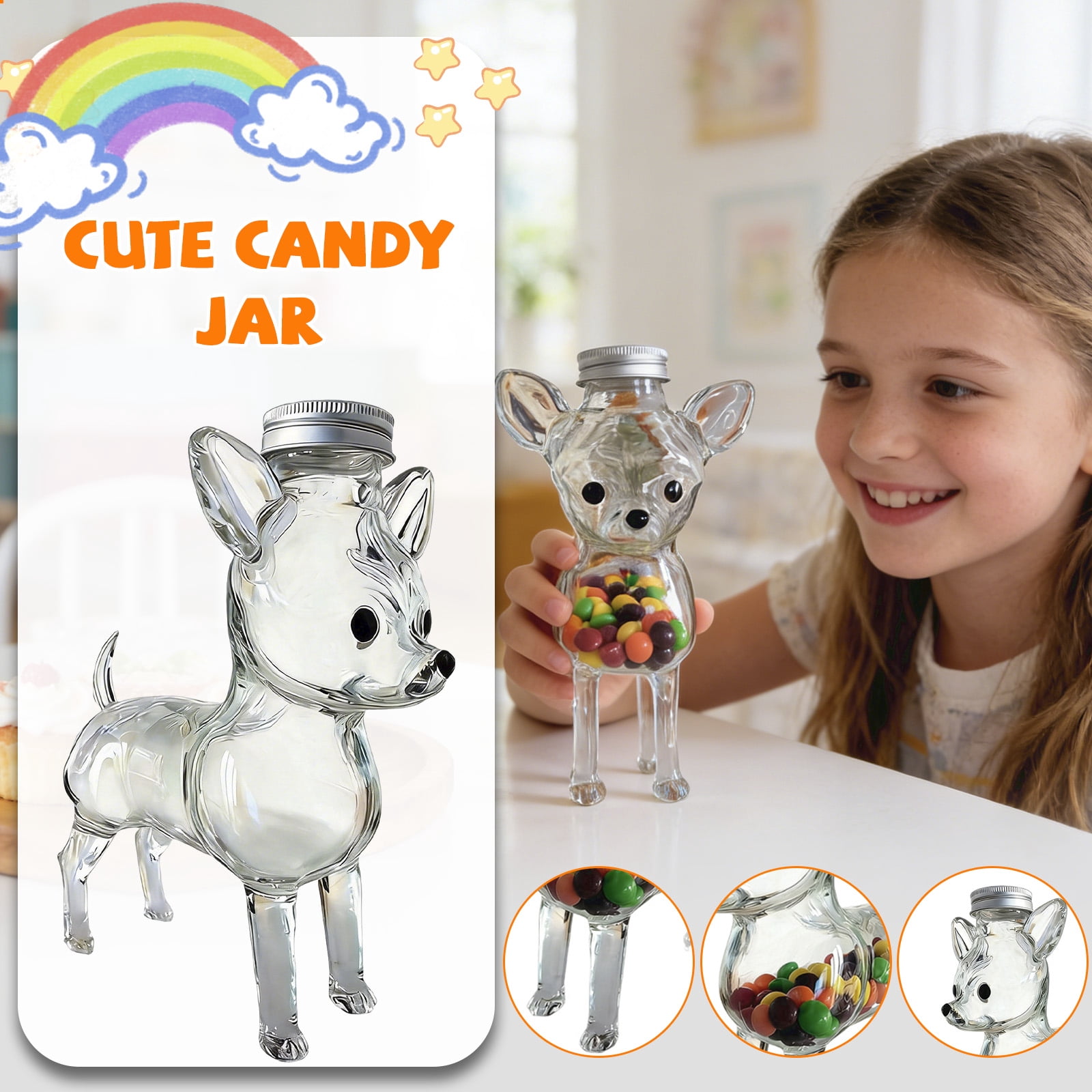 Cute Candy Jar Glass Candy Jar with Lid Clear Snack Storage Jar for ...