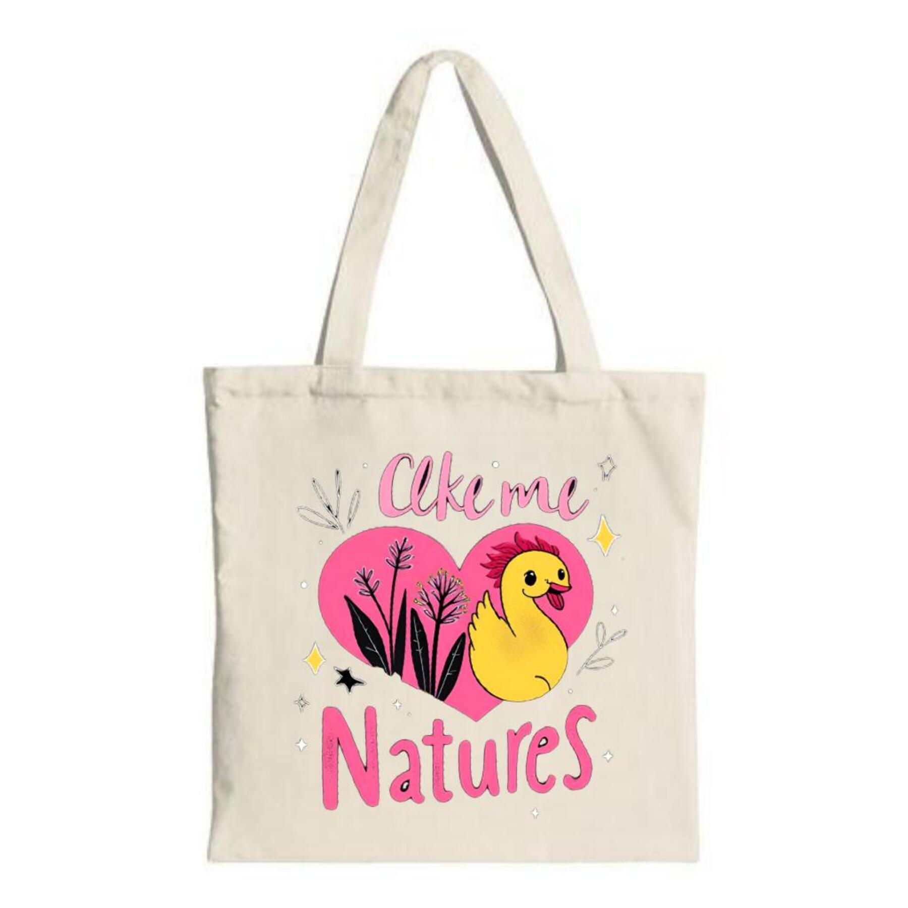 Cute Canvas Tote Bag with Yellow Duck & Red Pink Heart " Akeme Natures ...