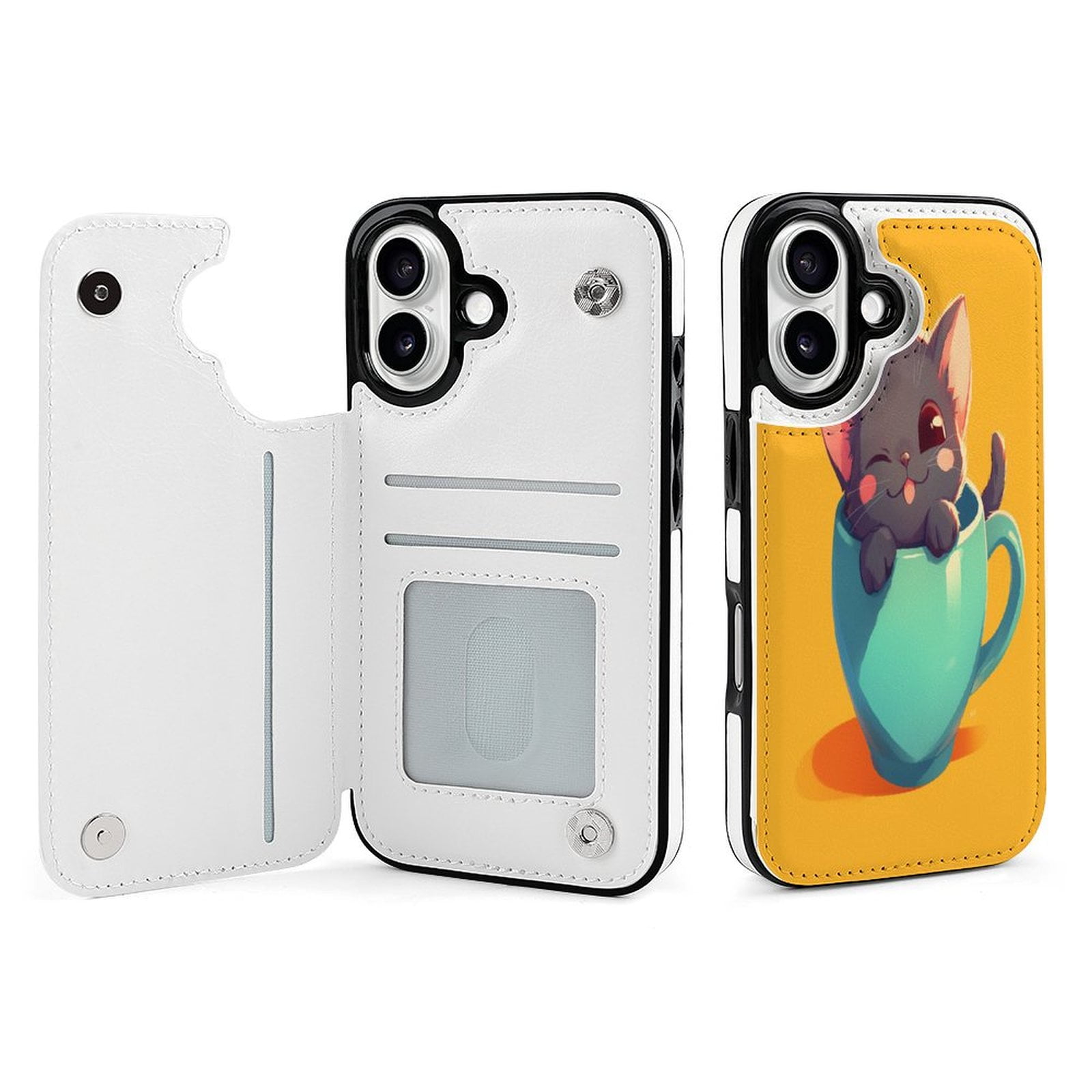 Cute Cap Cup Leather Wallet Case for iPhone 16 15 14 13 12 11 Pro Max ...