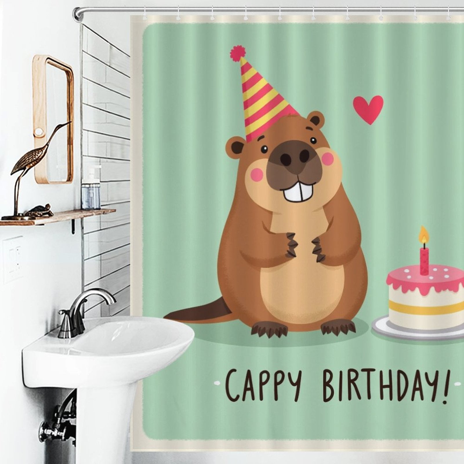 Cute Capybara And Cake, Happy Cappy Birthday Waterproof Shower Curtain ...