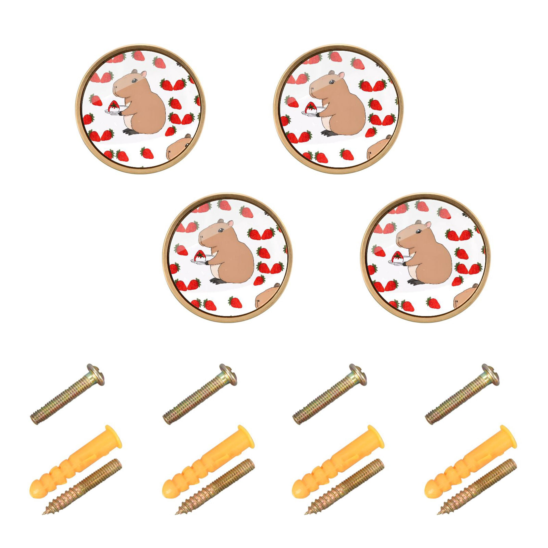 Cute Capybara Animal and Strawberry Cabinet Knobs Sets Kitchen Pulls ...