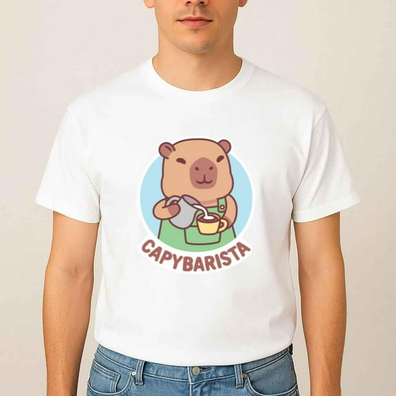 Cute Capybara Barista And Coffee Funny Pun Themed Art Unisex T-Shirt up ...
