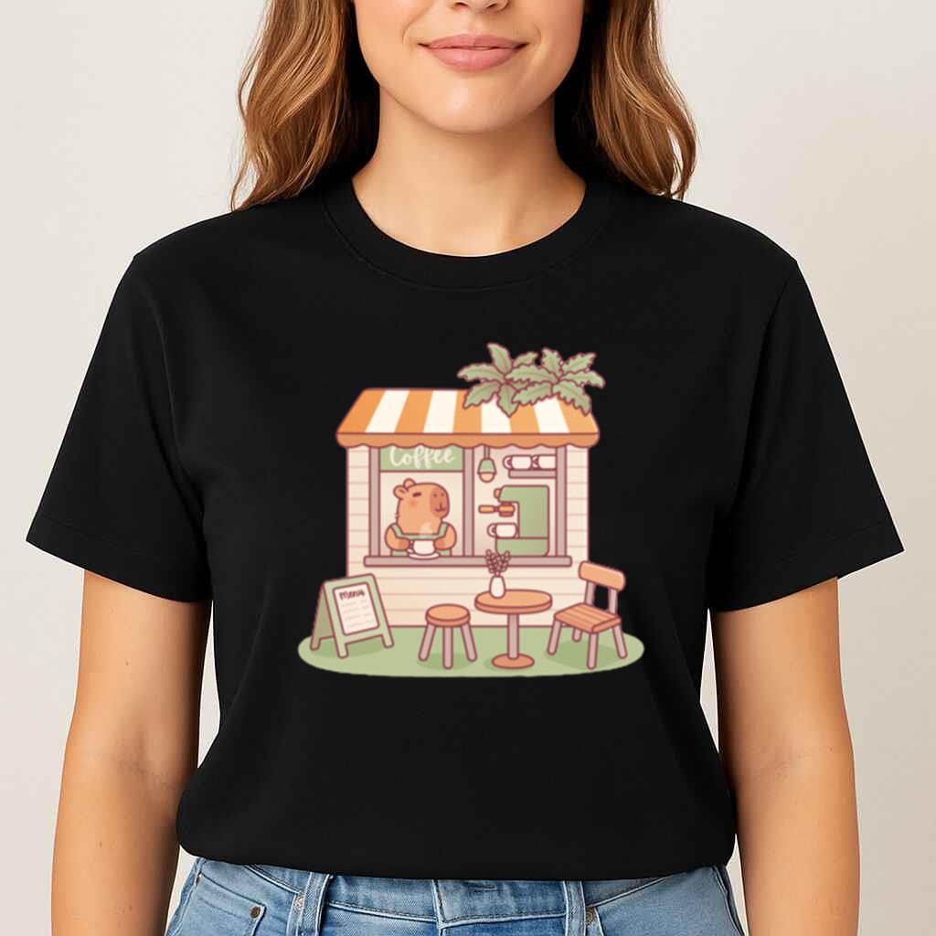 Cute Capybara Barista In A Coffee Shop Funny Animal Unisex T-Shirt up ...