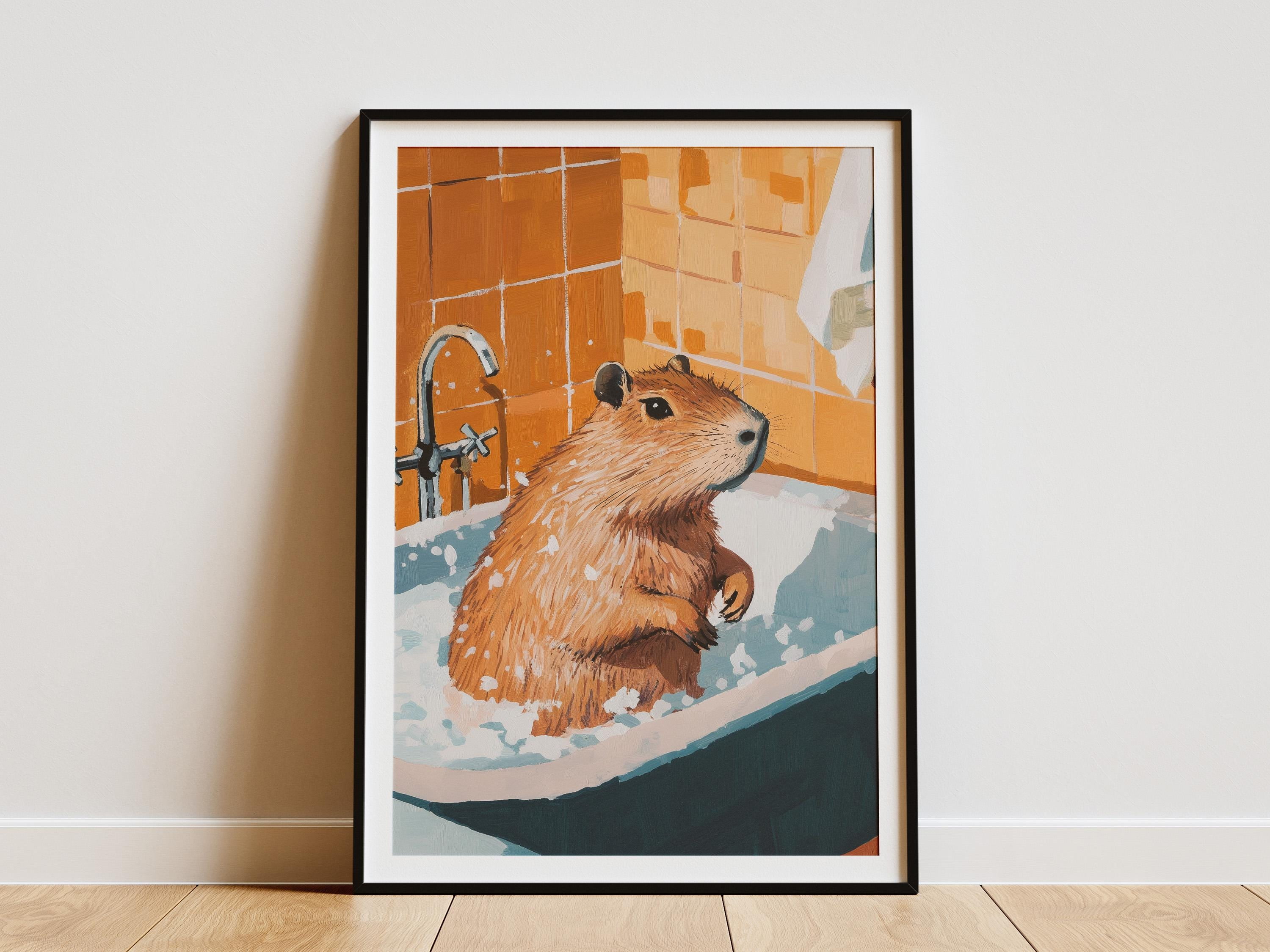 Cute Capybara in a Bathtub Bathroom Poster Print Funny Animal Wall Art ...