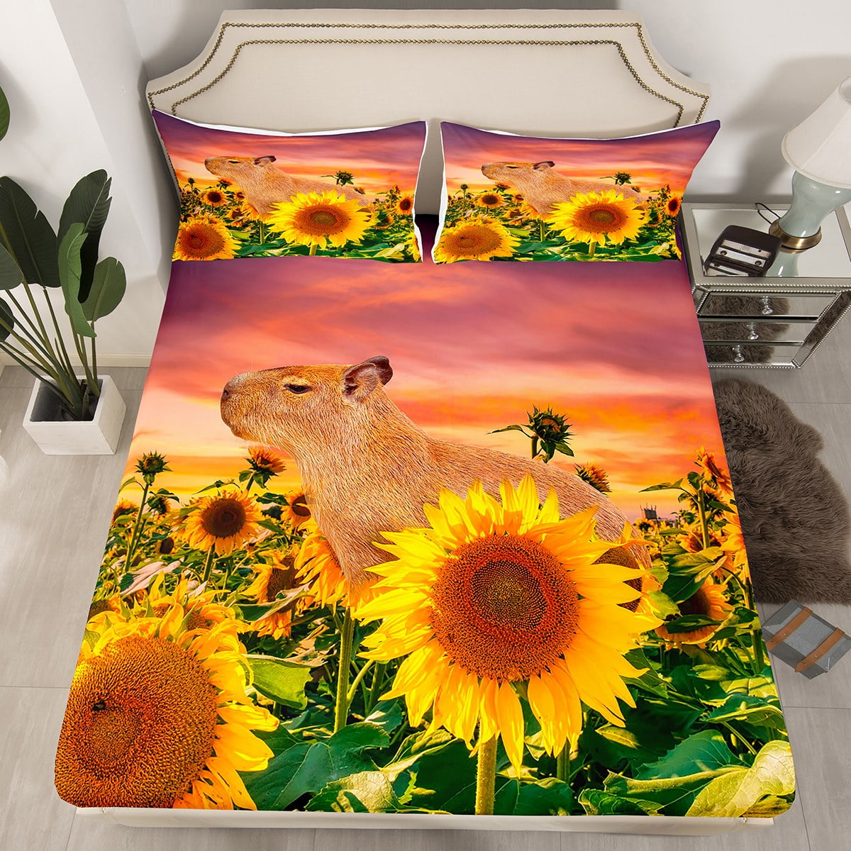 Cute Capybara Bed Sheets Queen for Boys Girls Kids Funny Capybaras ...