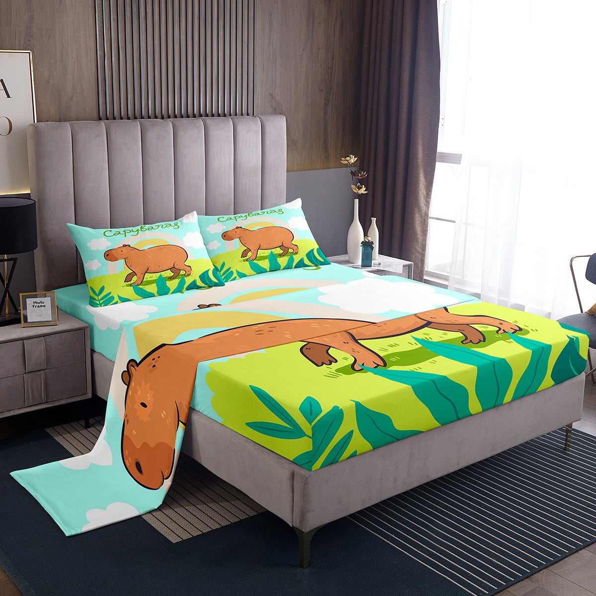 Cute Capybara Bed Sheets Set King Size Rainbow Sheet Set 4 Piece Kawaii ...