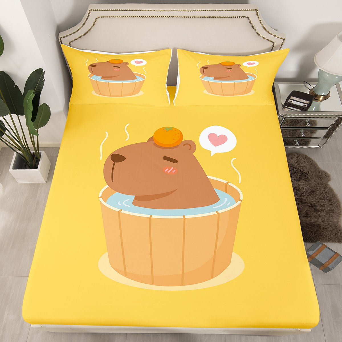 Cute Capybara Bed Set Brown Capybara Fitted Sheet, Funny Rodent Animal ...
