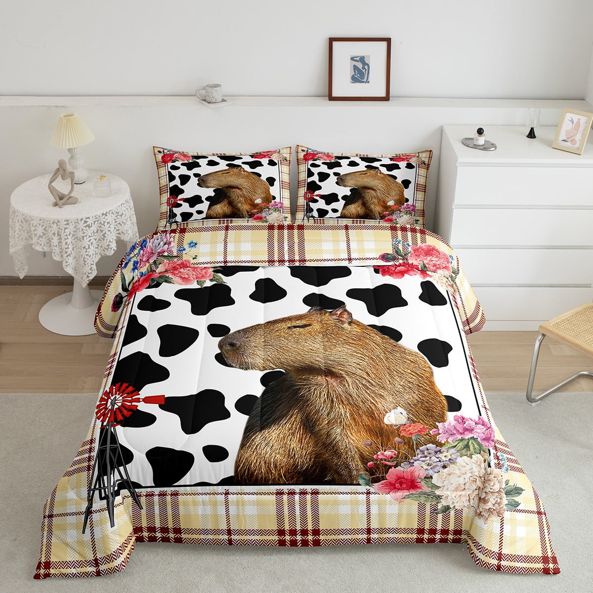 Cute Capybara Bedding Gifts for Capybara Lovers Comforter Set Black ...