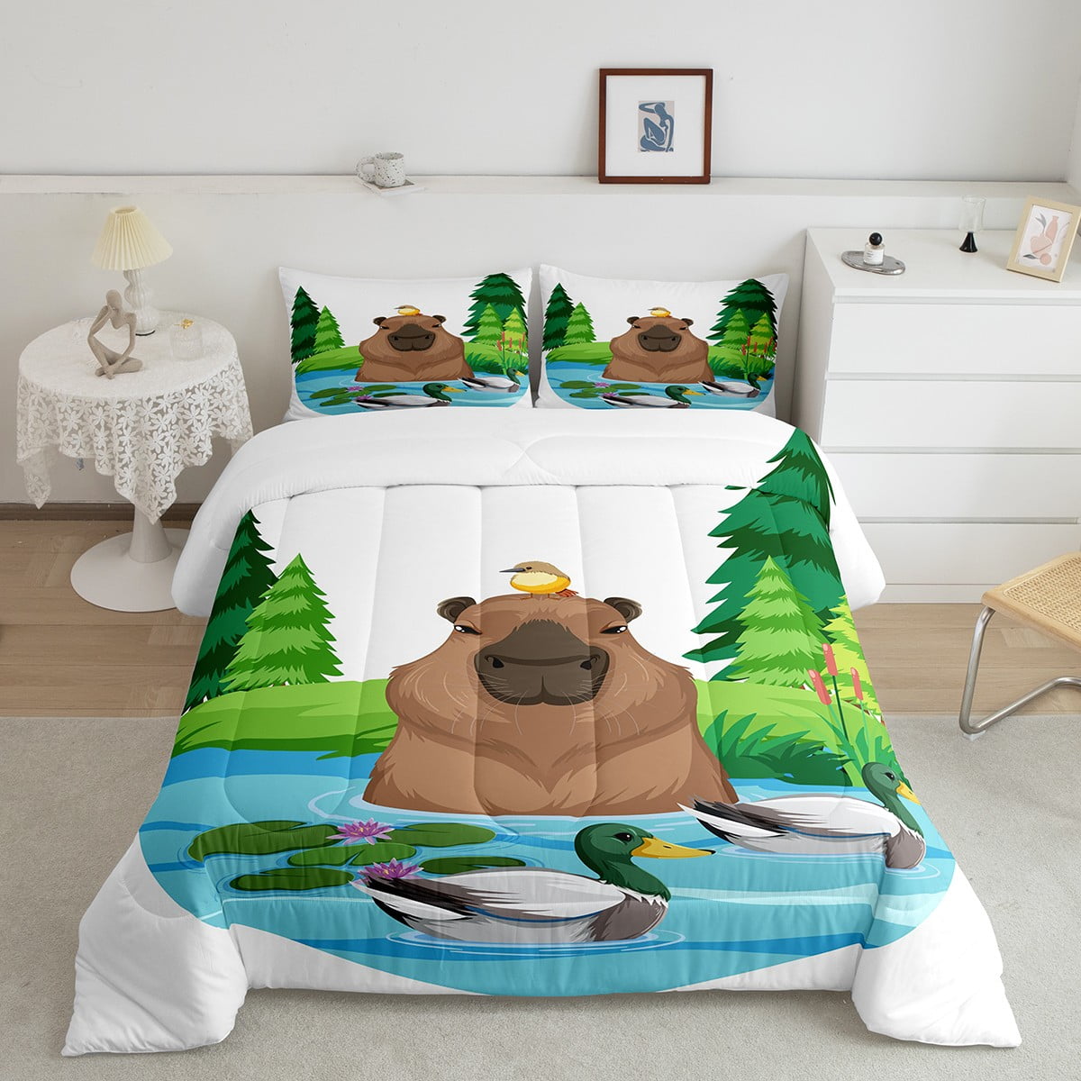 Cute Capybara Bedding Queen for Boys Girls Cartoon Funny Capybaras ...