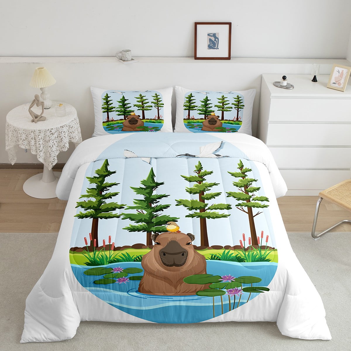 Cute Capybara Bedding Queen Funny Capybaras Comforter Set Kawaii Brown ...