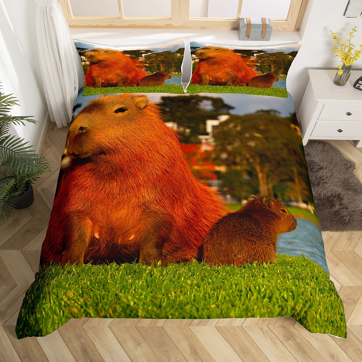 Cute Capybara Bedding Set Twin Size,Funny Capybaras on Grass Duvet ...