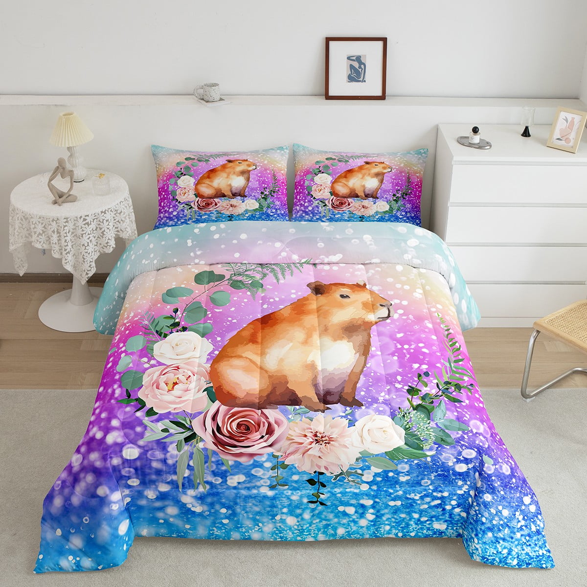 Cute Capybara Comforter Set Queen for Boys Girls Kawaii Wildlife ...