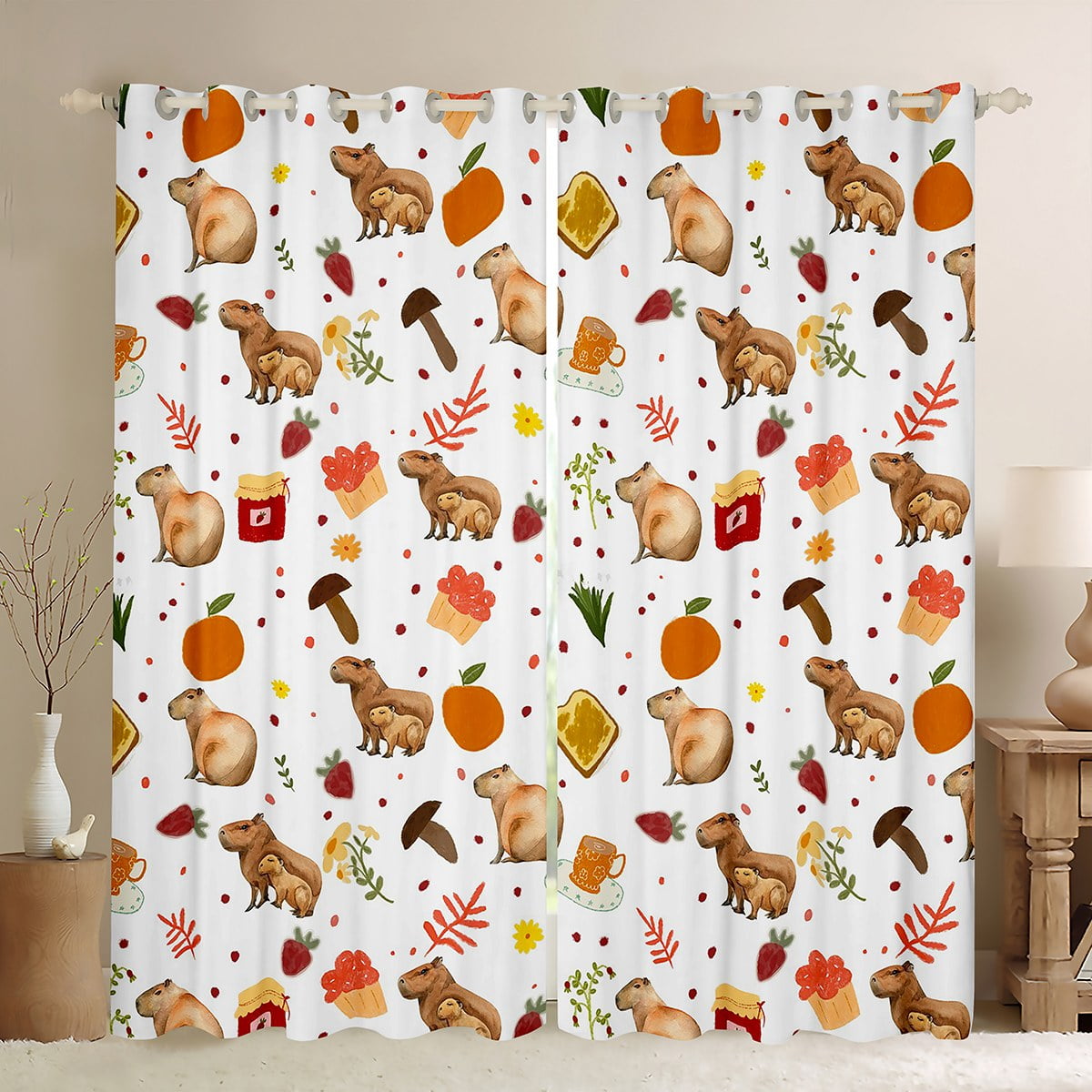 Cute Capybara Curtains Kawaii Funny Capybaras Window Curtains Gifts for ...