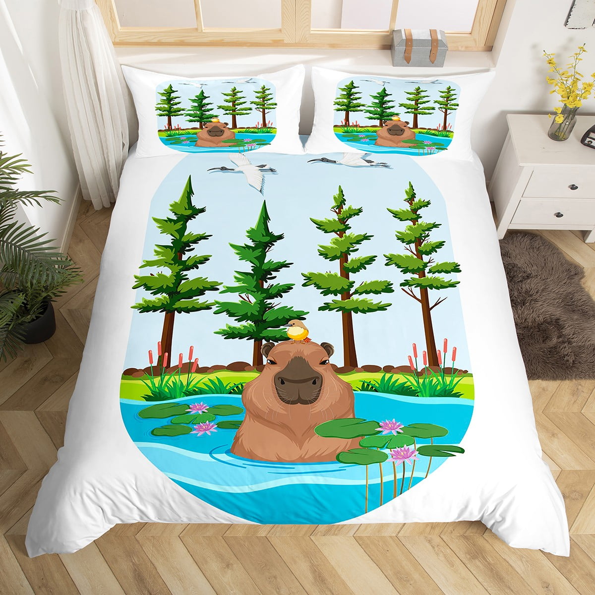 Cute Capybara Duvet Cover King Funny Capybaras Bedding Set Kawaii Brown ...