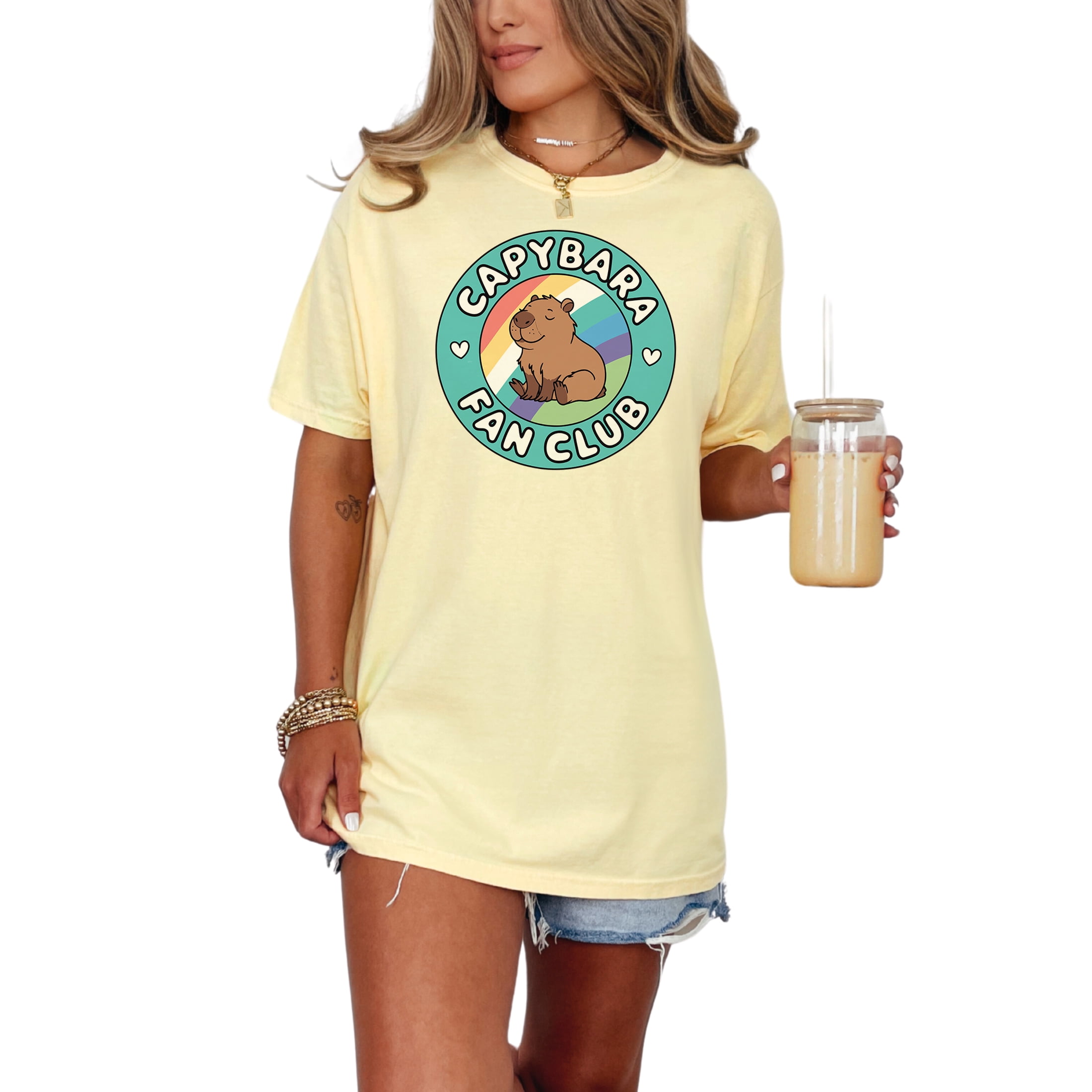 Cute Capybara Fan Club T-Shirt, Fun Animal Lover Graphic Tee, Colorful ...