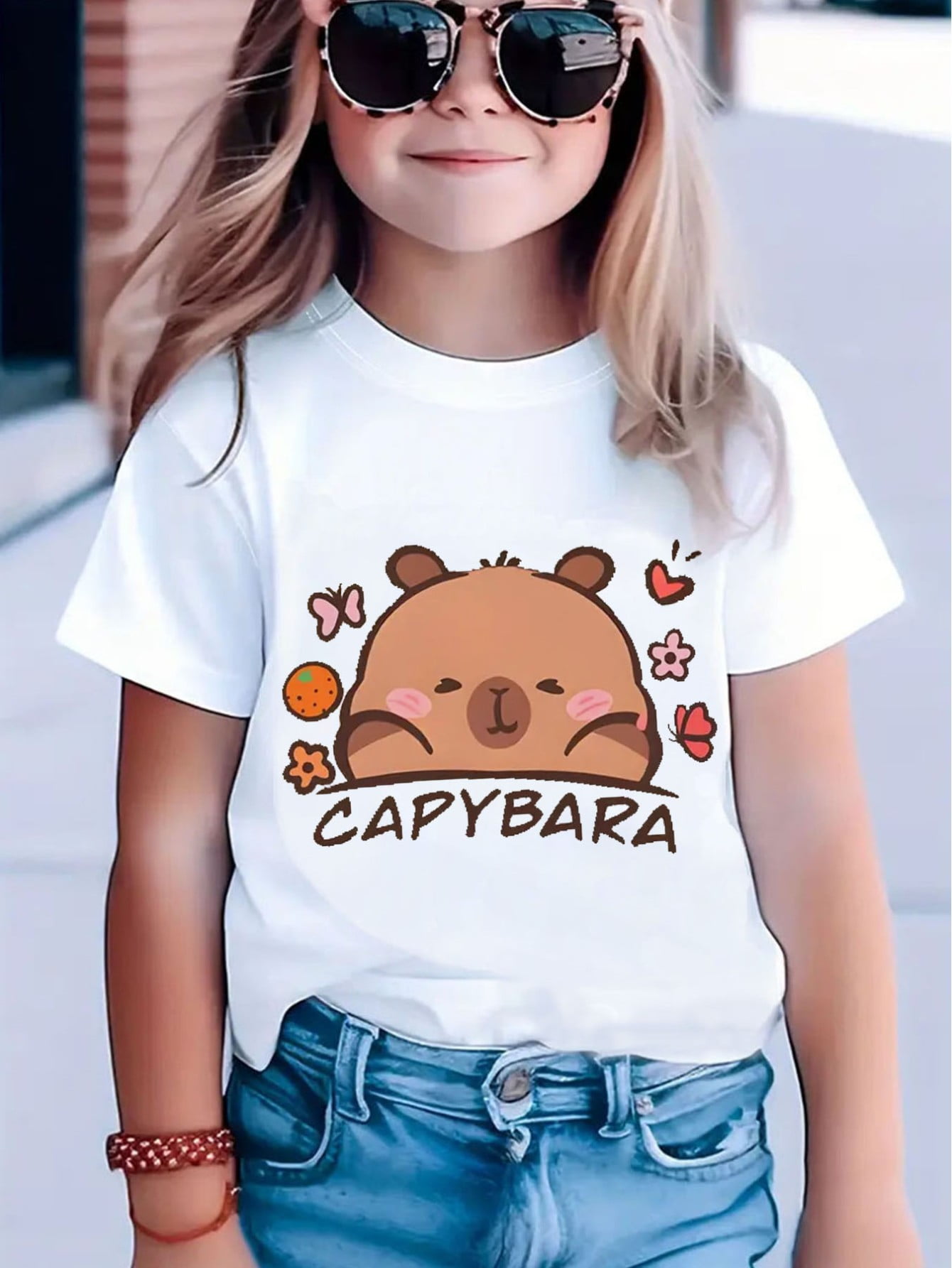 Cute Capybara Graphic T-Shirt for Kids - Playful Cartoon Print Short ...