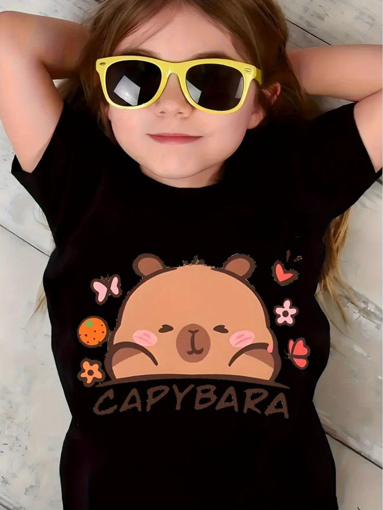 Cute Capybara Graphic T-Shirt for Kids - Playful Cartoon Print Short ...