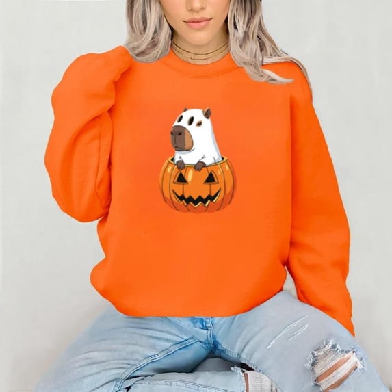 Cute Capybara In Jack O Lantern Halloween Graphic Sweatshirt, up to ...