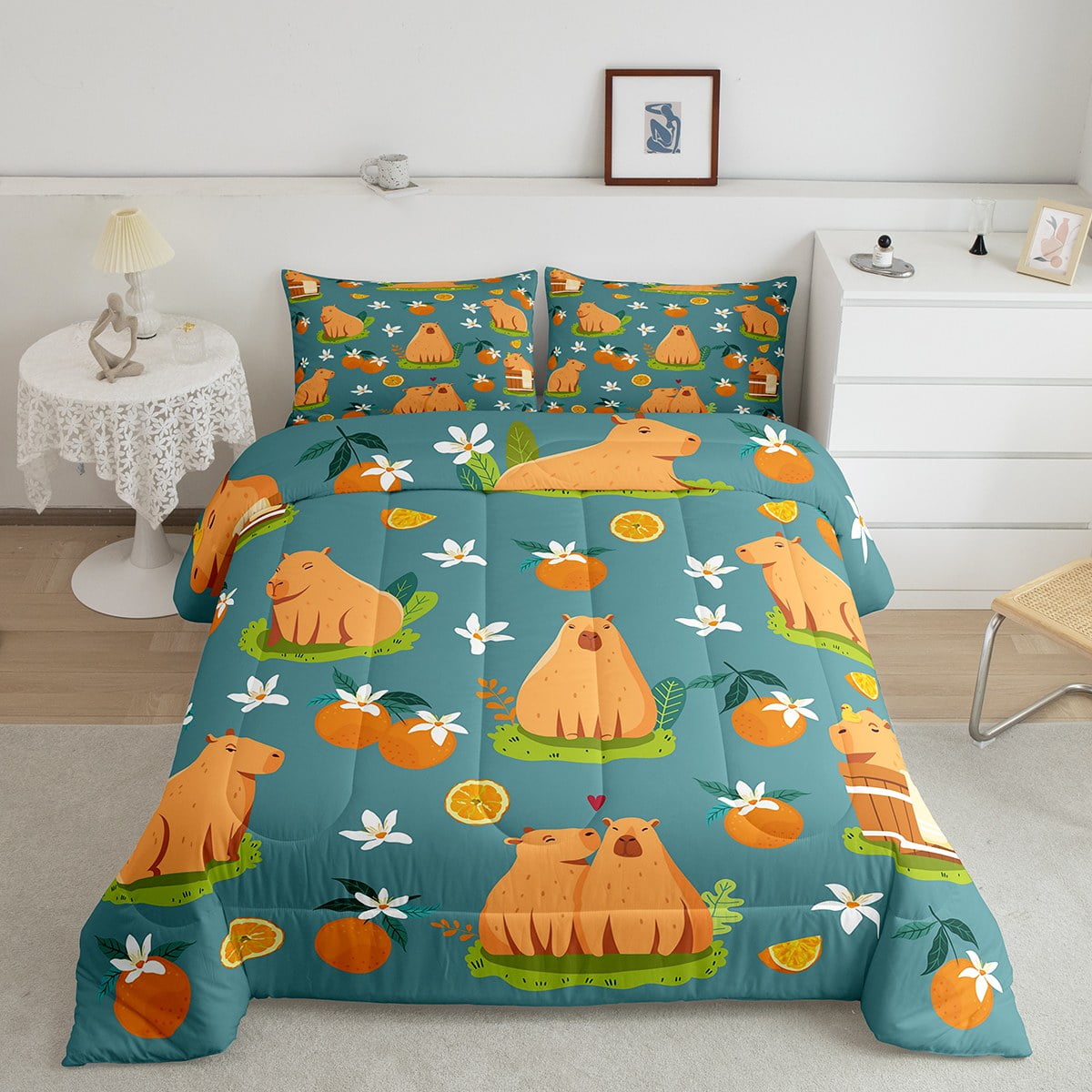 Cute Capybara Kids Comforter Set Queen Size Kawaii Capybara Bedding ...