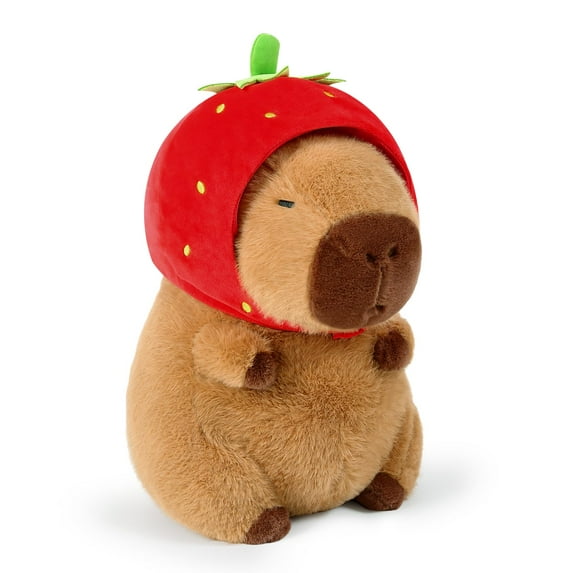 Cute Capybara Plush Wear Strawberry Hat Soft Capibara Stuffed Animal ...
