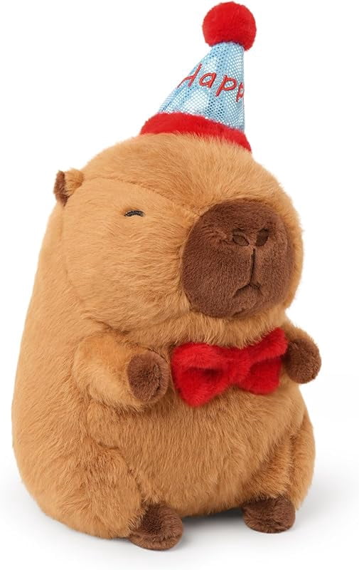 Cute Capybara Plush with Happy Hat Red Bow Soft Capybara Stuffed Animal ...