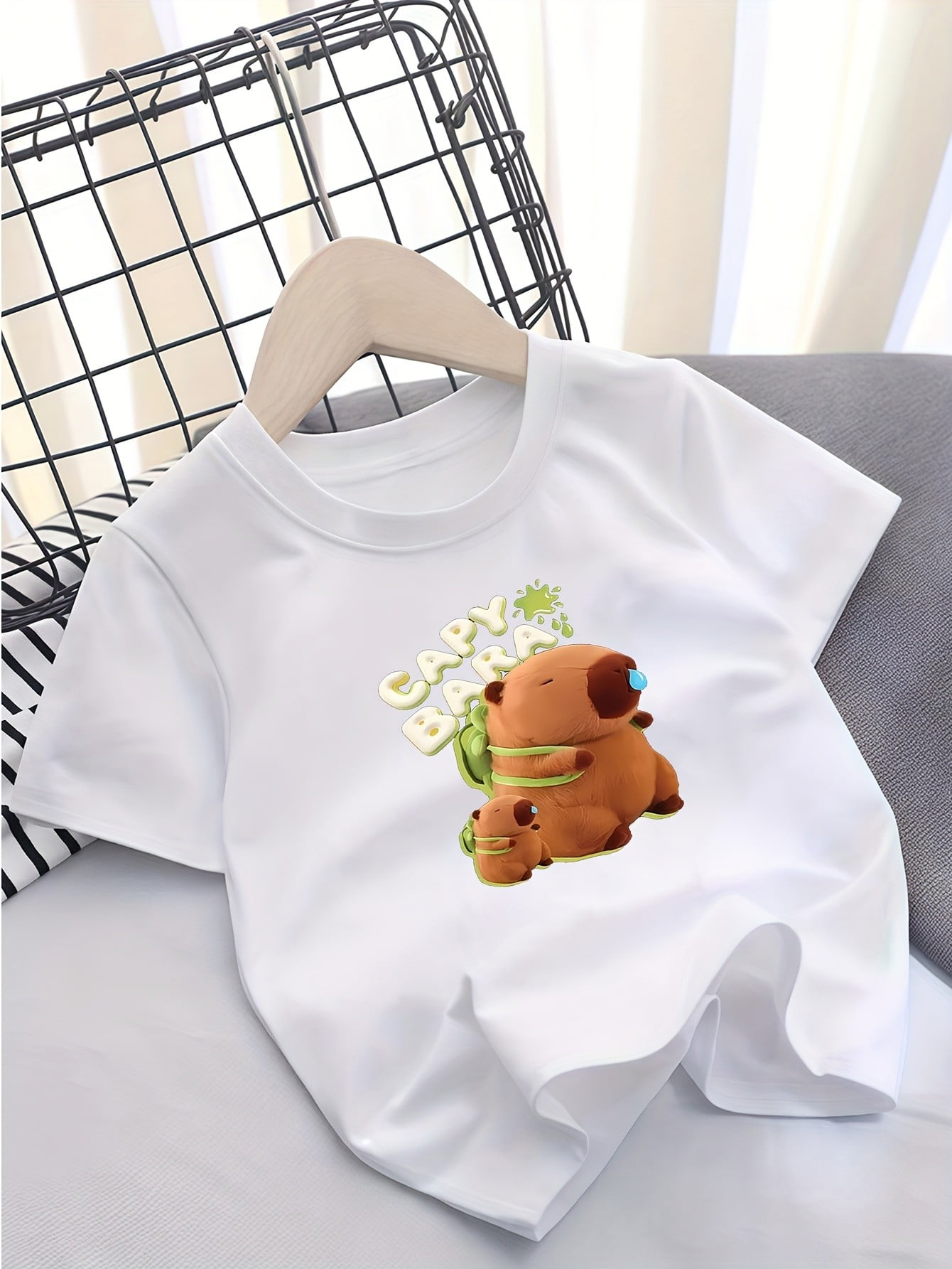 A Cute Capybara Print Short-Sleeve T-Shirt for Girls, Featuring a ...