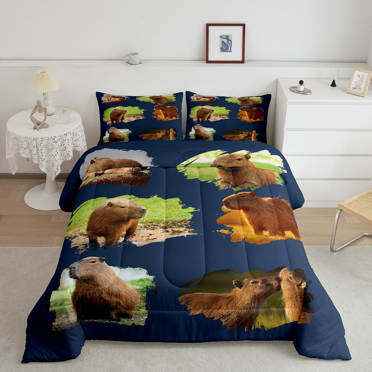Cute Capybara Queen Size Comforter Set Capybara Bedding Kawaii Capybara ...