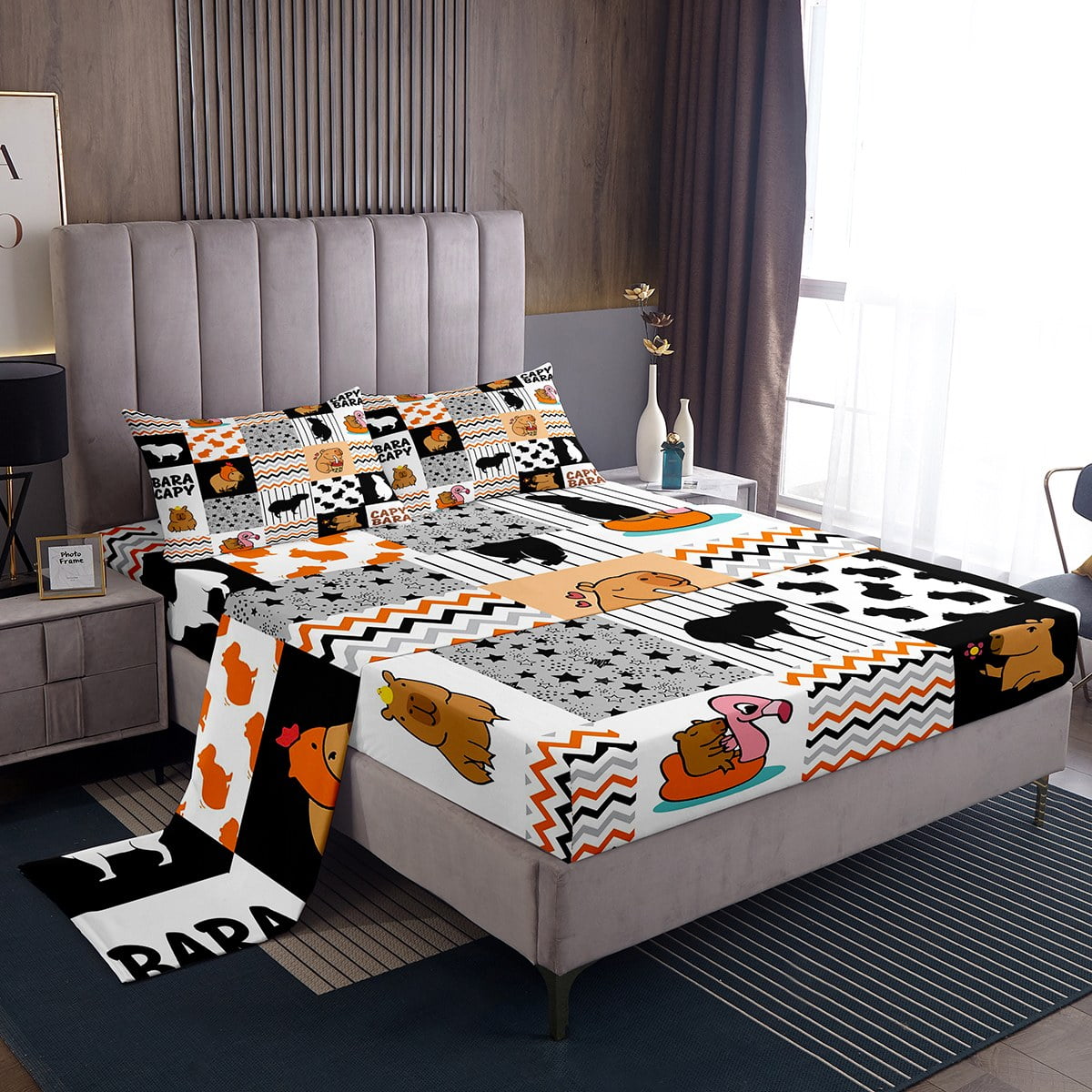 Cute Capybara Sheet Set Full Cartoon Capybara Bed Sheets Set, Brown ...