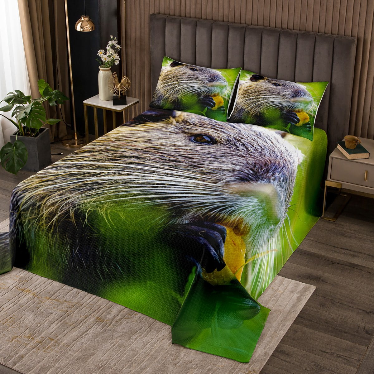 Cute Capybara Teen Boy Bedding Funny Rodent Animal Print King Quilt Set ...