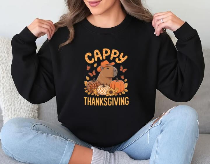 Cute Capybara Thanksgiving Day Fall Pumpkin Graphic Sweatshirt ...