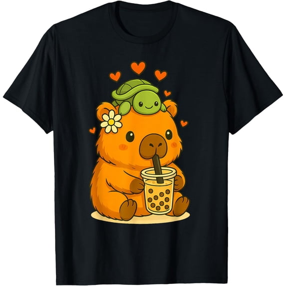 Cute Capybara Turtle Boba Tea Kawaii Anime Y2K Capibara T-Shirt Tee ...