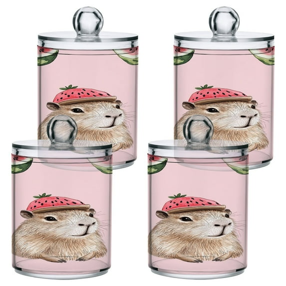 Cute Capybara and Watermelon Translucent Plastic Cans Storage Canisters ...