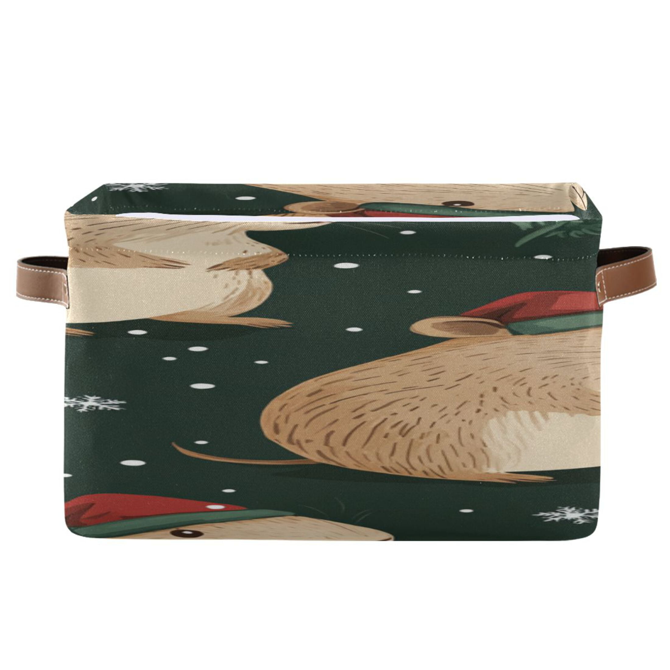 Cute Capybara in Christmas Hat Leaves Snow Square Storage Bins with ...
