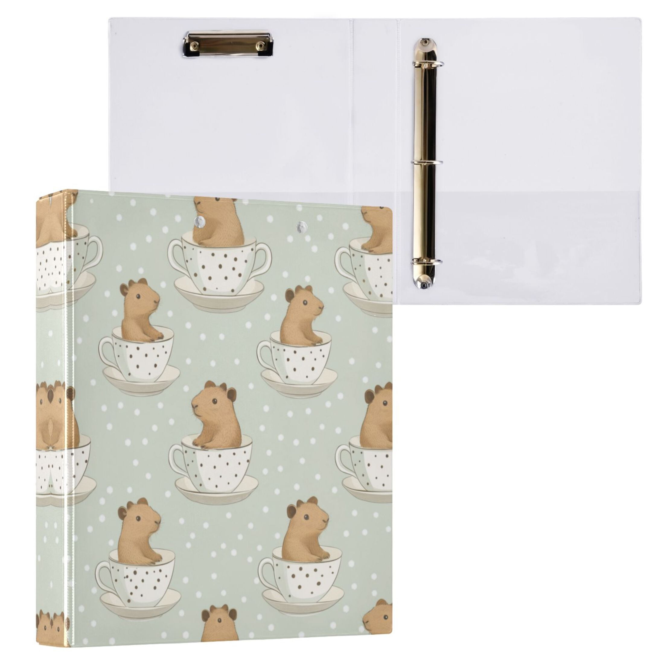 Cute Capybara in Coffee Cups 3 Ring Hardcover Binders 1.5in Round Rings ...
