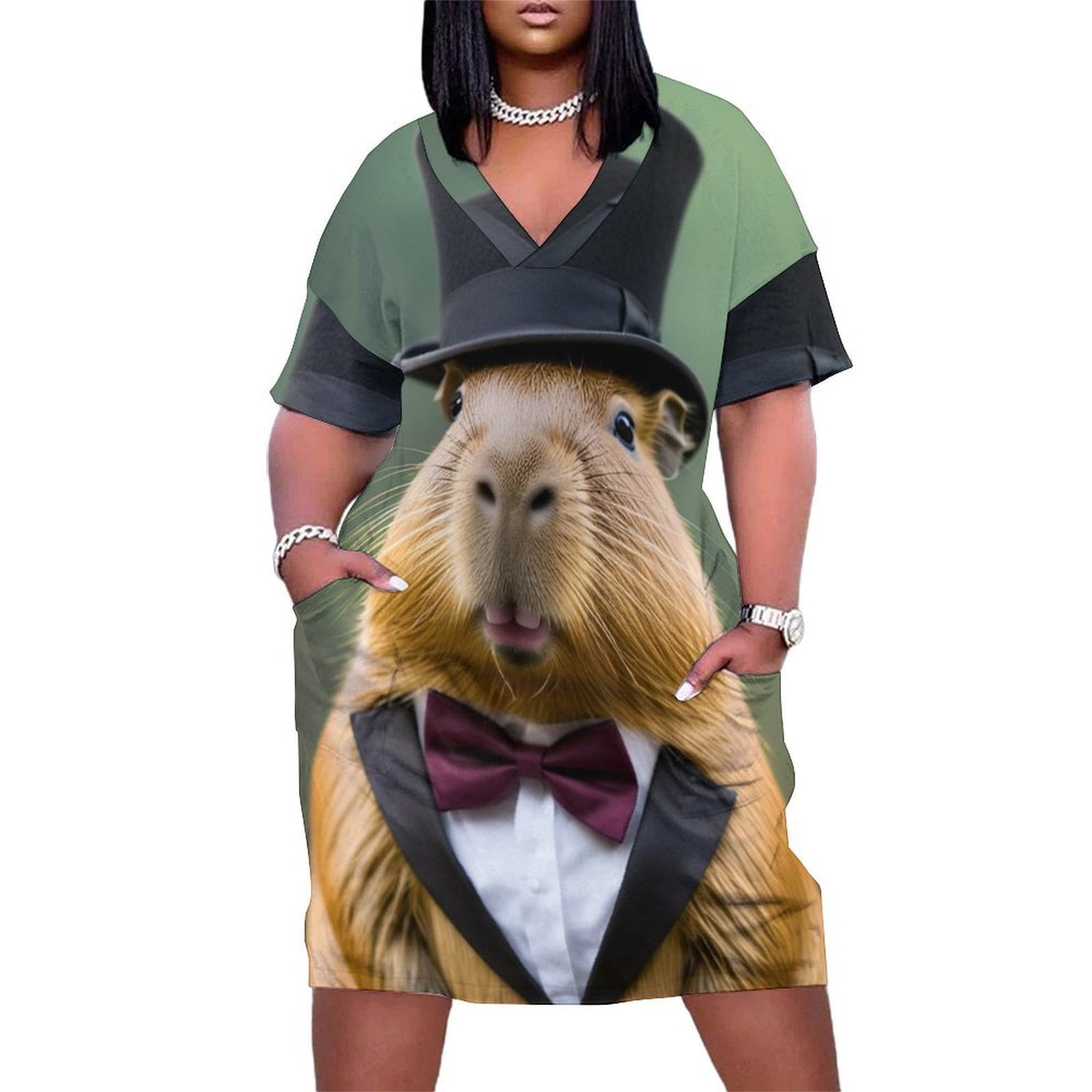 Cute Capybara in Tuxedo Loose Pocket Dress Dresses Summer Summer ...