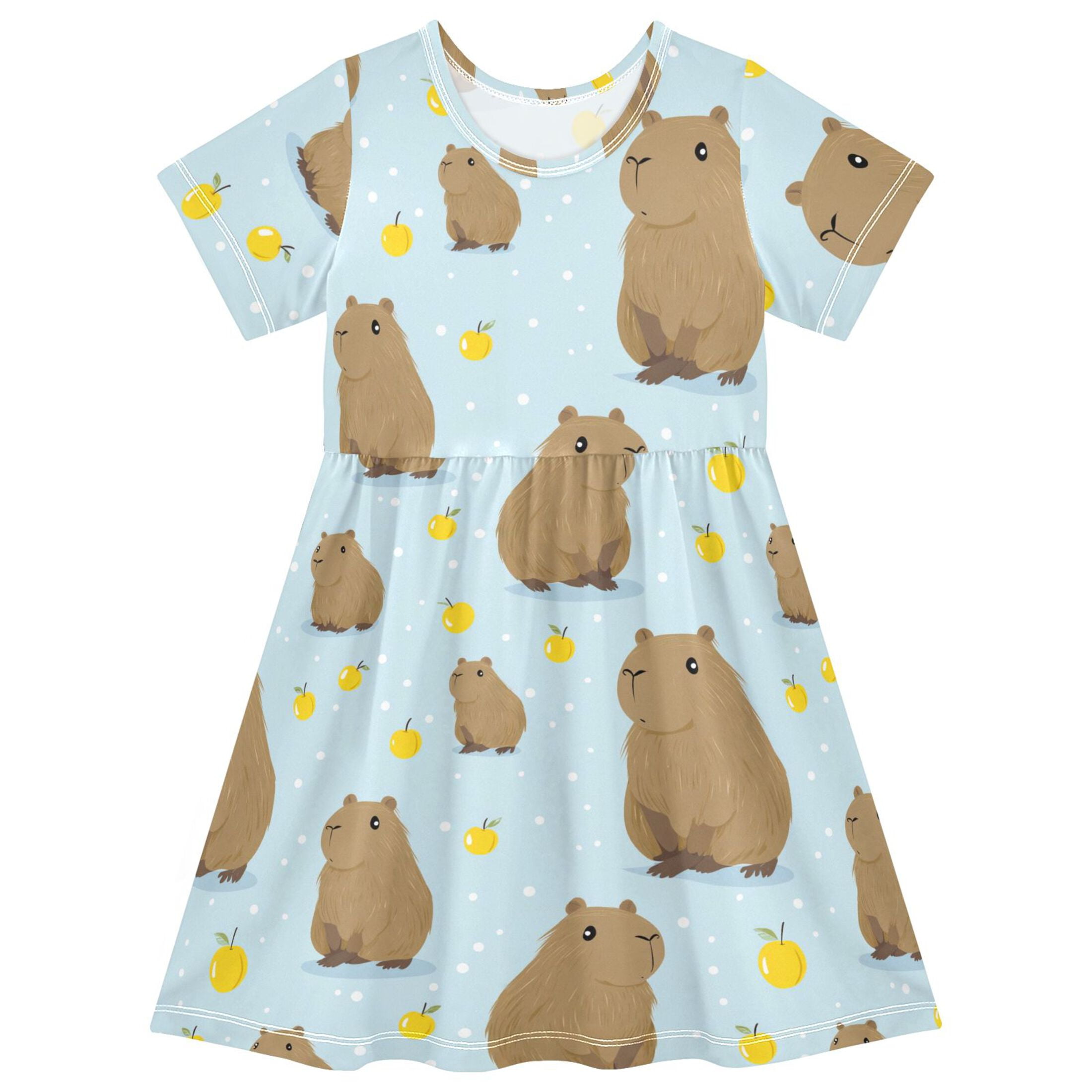 Cute Capybara-shaped Fruit Short Sleeve Dress A-Line Cute Midi Casual ...