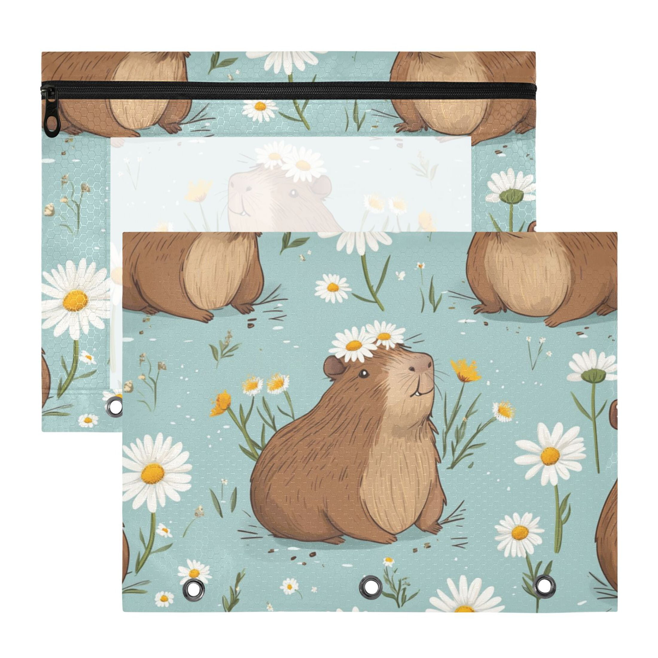 Cute Capybara with Daisies Garlands 3-Ring Binder Pouches A4 Size ...