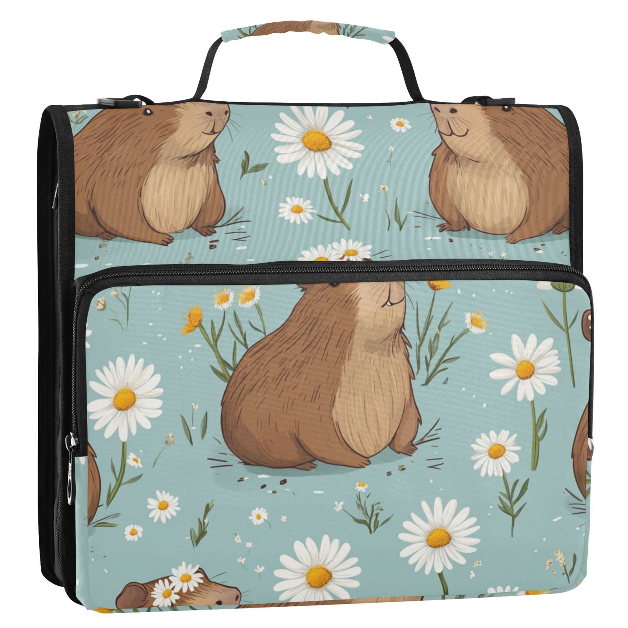 Cute Capybara with Daisies Garlands Binder Bag with Shoulder Strap 3 ...