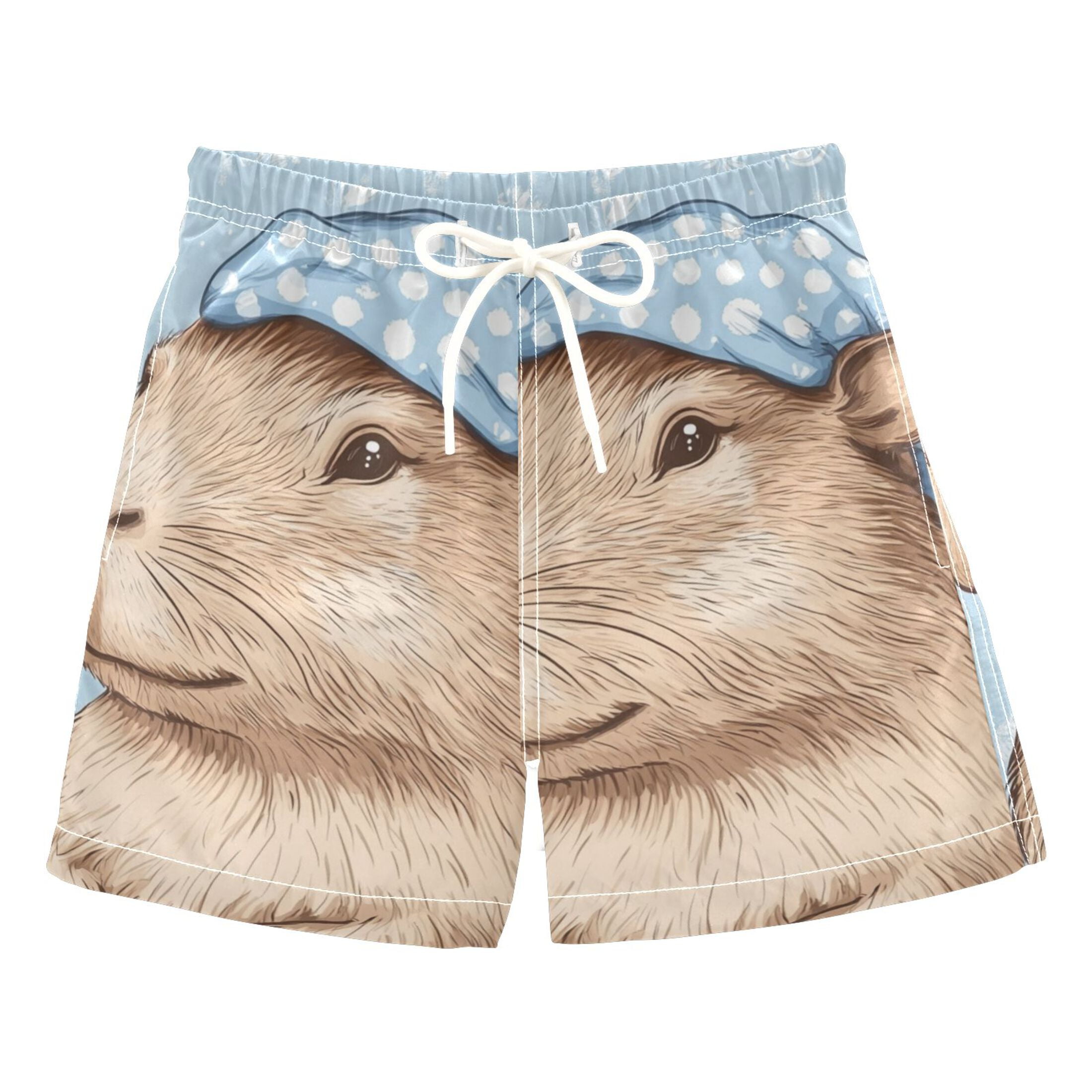 Cute Capybara with Nightcap Boys' Swim Trunks Board Shorts Beach Pants ...