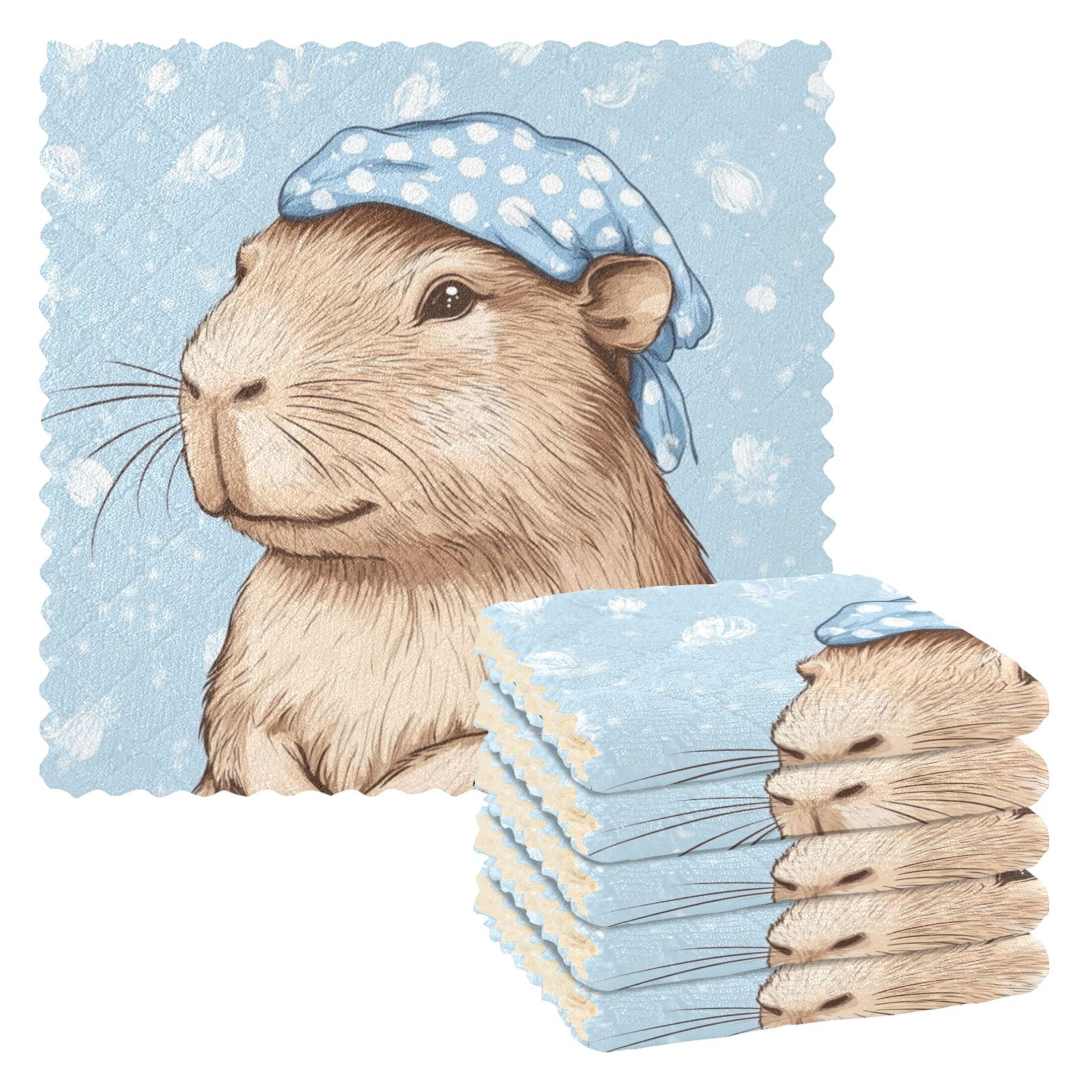 Cute Capybara with Nightcap Dish Cloths Dish Towels Cleaning Cloths ...