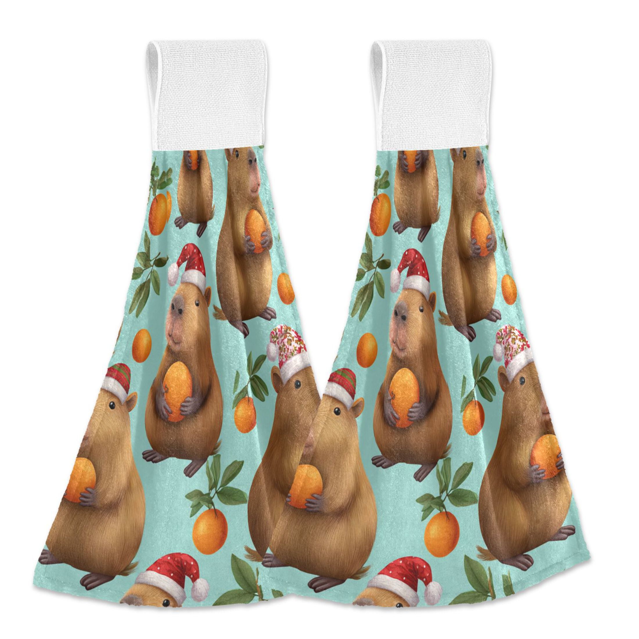 Cute Capybara with Orange Christmas Hanging Towels with Loop Hand ...